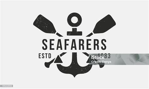 항해 빈티지 로고 앵커 패들 아이콘 및 그런 지 질감이있는 해양 템플릿 로고 선원들의 복고풍 디자인 포스터 라벨 배지 포스터 벡터 일러스트 레이 션 닻에 대한 스톡 벡터