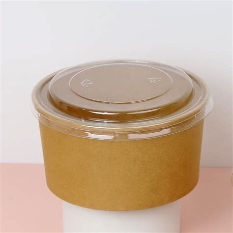 กล่องอาหารกระดาษคราฟท์ ทรงกลม 1000ml พร้อมฝา