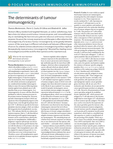 Pdf The Determinants Of Tumour Immunogenity