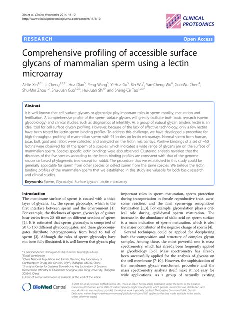 Pdf Comprehensive Profiling Of Accessible Surface Glycans Of Mammalian Sperm Using A Lectin