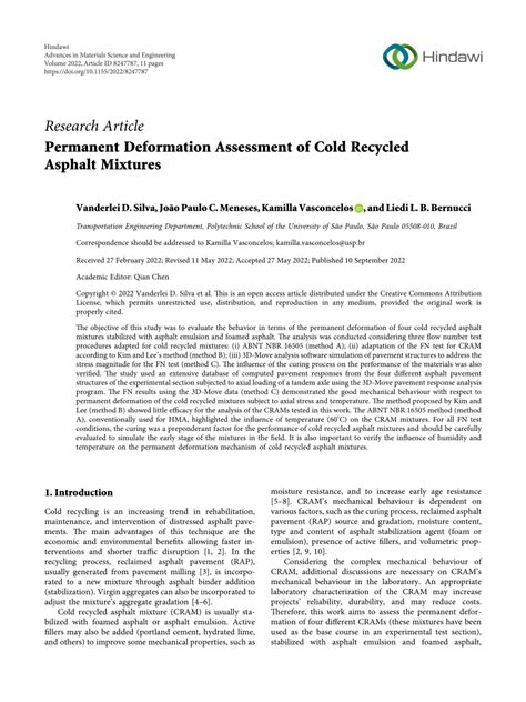 Pdf Permanent Deformation Assessment Of Cold Recycled Asphalt Mixtures