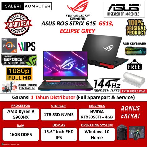 Jual Laptop Gaming Asus Rog Strix G G Qe Amd Ryzen Hx Gb Tb Ssd Rx Ti Fhd Hz