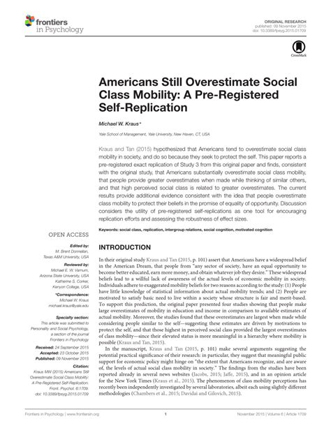 Pdf Americans Still Overestimate Social Class Mobility A Pre