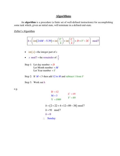 Zellers Algorithm Solved Example Teaching Resources