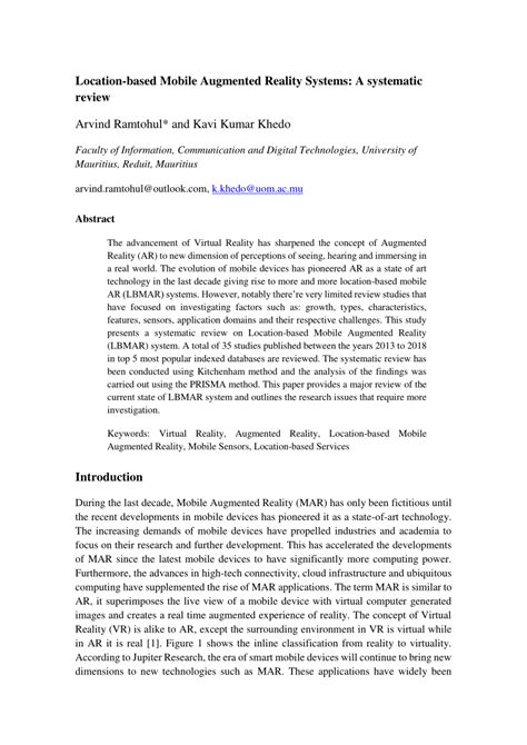 Pdf Location Based Mobile Augmented Reality Systems A Systematic Review