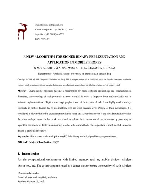 Pdf A New Algorithm For Signed Binary Representation And Application In Mobil Phones
