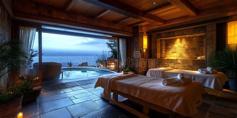 Luxurious Five Star Spa Retreat With Ocean Views For A Rejuvenating Getaway Stock Illustration
