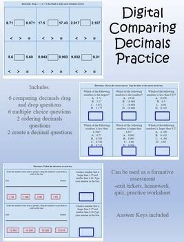 Digital Comparing Decimals Practice By Soaring Bird Mathematics TPT