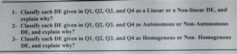 Solved 1 Classify Each De Given In Q1 Q2 Q3 And Q4 As A