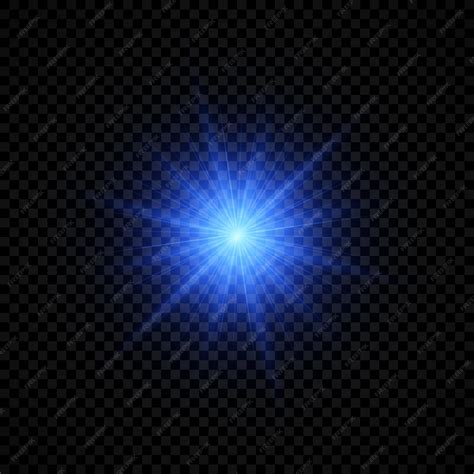 렌즈 플레어의 조명 효과 투명 한 배경에 반짝와 파란색 빛나는 조명 스타 버스트 효과 벡터 일러스트 레이 션 프리미엄 벡터
