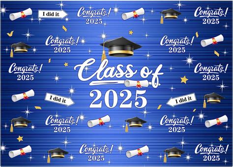 Beautiful Blue Graduation Backdrop Class Of 2025 Graduation Decorations 2025 Blue Congrats Grad