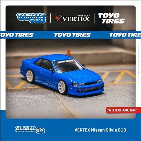Tarmac Works 164 Global64 Vertex Nissan Silvia S13 Blue Metallic Toyo