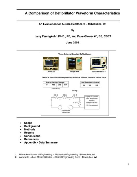 Pdf A Comparison Of Defibrillator Waveform Characteristics