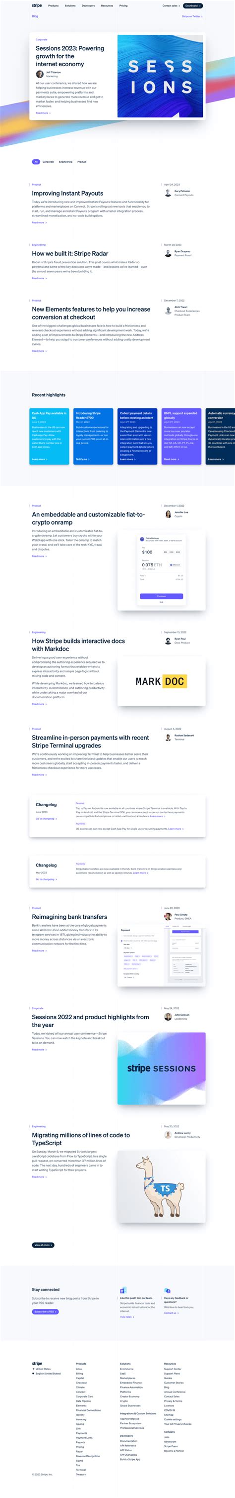 Stripe Blog Page Saas Landing Page