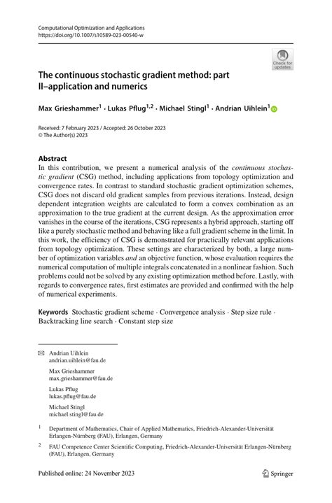 pdf the continuous stochastic gradient method part ii application
