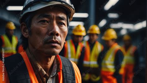 Portrait Asian Man Working Construction Site Wearing Construction