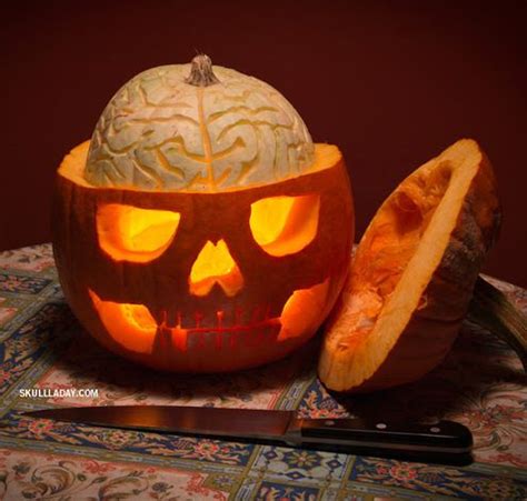 How To Carve A Pumpkin Skull Pumpkin Carving On Head Brain Pumpkin