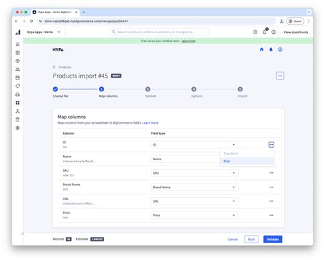 Map Import Columns Hypa Shift