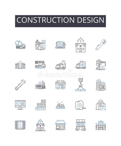 Construction Design Line Icons Collection Building Planning Structural Drafting Architectural