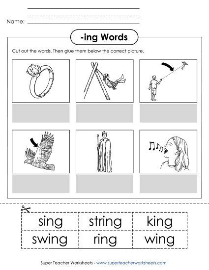 Cut And Glue Ing Printable Word Families Ing Words Cutglue Pdf Worksheet