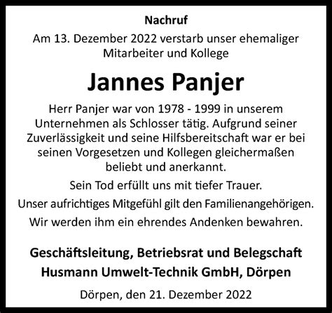 Traueranzeigen Von Jannes Panjer Noz Trauerportal Traueranzeigen Von Jannes Panjer Noz Trauerportal