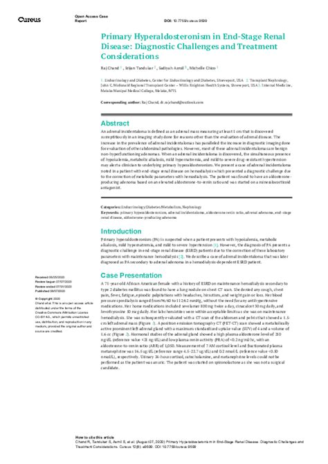 Pdf Primary Hyperaldosteronism In End Stage Renal Disease Diagnostic