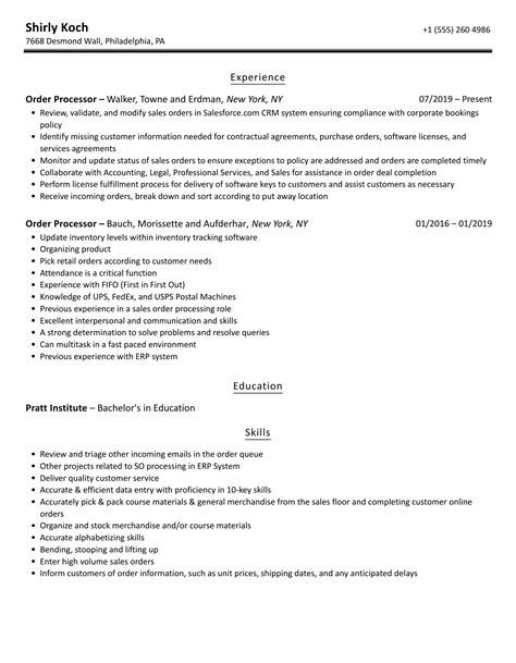 Order Processor Resume Samples Velvet Jobs