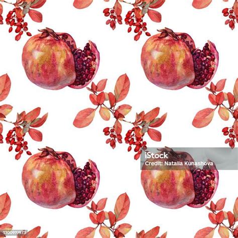 매끄러운 패턴 수채화 붉은 석류 씨앗 오렌지 잎 흰색 배경에 딸기 메뉴 섬유를 위한 아트 크리에이티브 가넷 오브젝트 0명에 대한 스톡 벡터 아트 및 기타 이미지 Istock