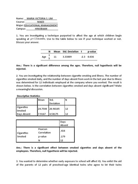 Lim Statistics Final Exam Pdf P Value Statistical Significance