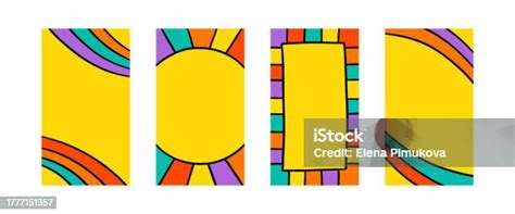 히피 스타일의 그루비한 사이키델릭 프레임 손으로 그린 복고풍 테두리입니다 펑키 텍스트 상자 배경입니다 팝 빈티지 그루비 사각형 프레임입니다 벡터 일러스트 레이 션입니다 소셜