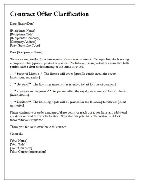 Letter Template For Contract Offer Clarification Free Samples In Pdf Letterin