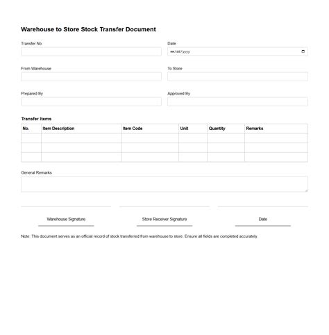 Stock Transfer Document Template For Retail Chain Operations