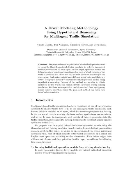 Pdf A Driver Modeling Methodology Using Hypothetical Reasoning For Multiagent Traffic Simulation