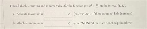 Solved Find All Absolute Maxima And Minima Values For The