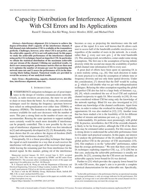 Pdf Capacity Distribution For Interference Alignment With Csi Errors