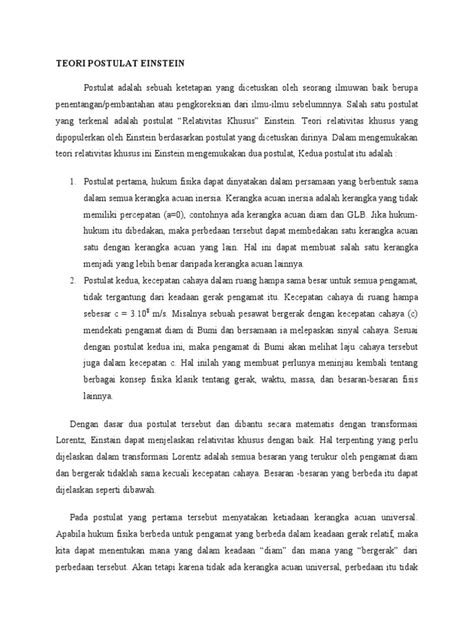Postulat Einstein Dan Dampaknya Dalam Fisika Pdf