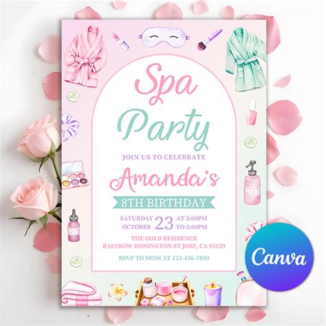 Spa Party Invitation Pamper Birthday Glam Party Spa Girls Birthday