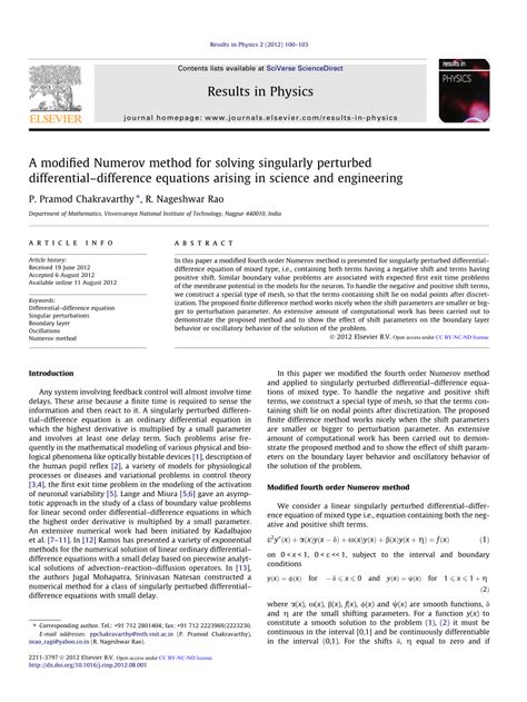 Pdf A Modified Numerov Method For Solving Singularly Perturbed Differential Difference