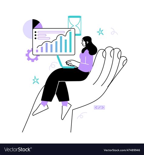 Woman Works With A Laptop And Data Royalty Free Vector Image