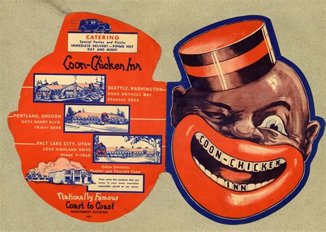 Coon Chicken Inn Map And List Of Locations With Cartoon Logo Of Grinning Winking Blackface
