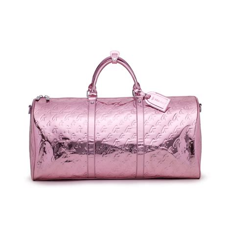Monogram Metallic Pink Duffle Bag Vegan Leather Travel Bag