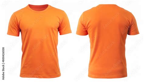 Orange T Shirt Front And Back View Isolated On White Background Ready