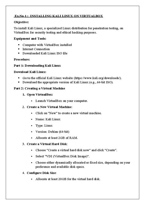 Labmanual Updated Cs Lab Manual Ex 1 Installing Kali Linux On