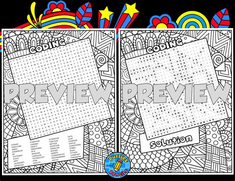 Coding Word Search Puzzle Activity With Colouring Computer Science