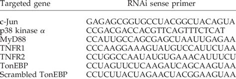 rnai target sequence download table