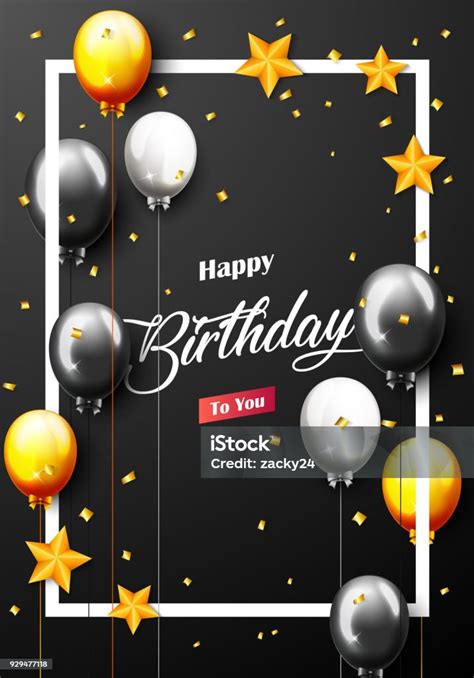 Perayaan Selamat Ulang Tahun Pesta Spanduk Dengan Balon Emas Ilustrasi Stok Unduh Gambar