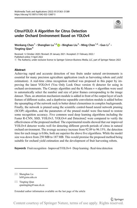 Citrusyolo A Algorithm For Citrus Detection Under Orchard Environment