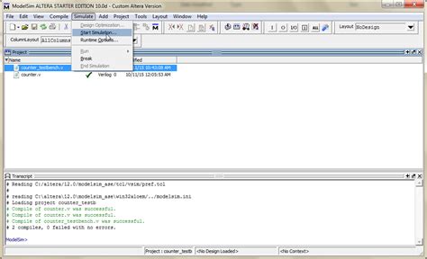 wireframe fpga board validating counter modules with modelsim tutorial