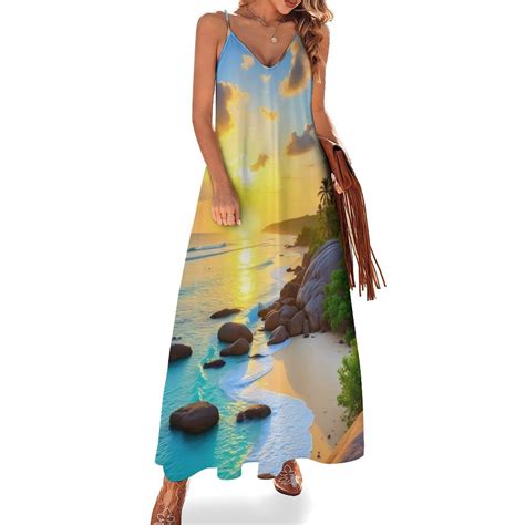 Tropical Sunset Beach Sleeveless Dress Woman Fashion Long Dresses Women