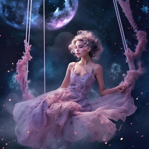 Premium Ai Image Arafed Woman In A Dress Sitting On A Swing In The Night Generative Ai